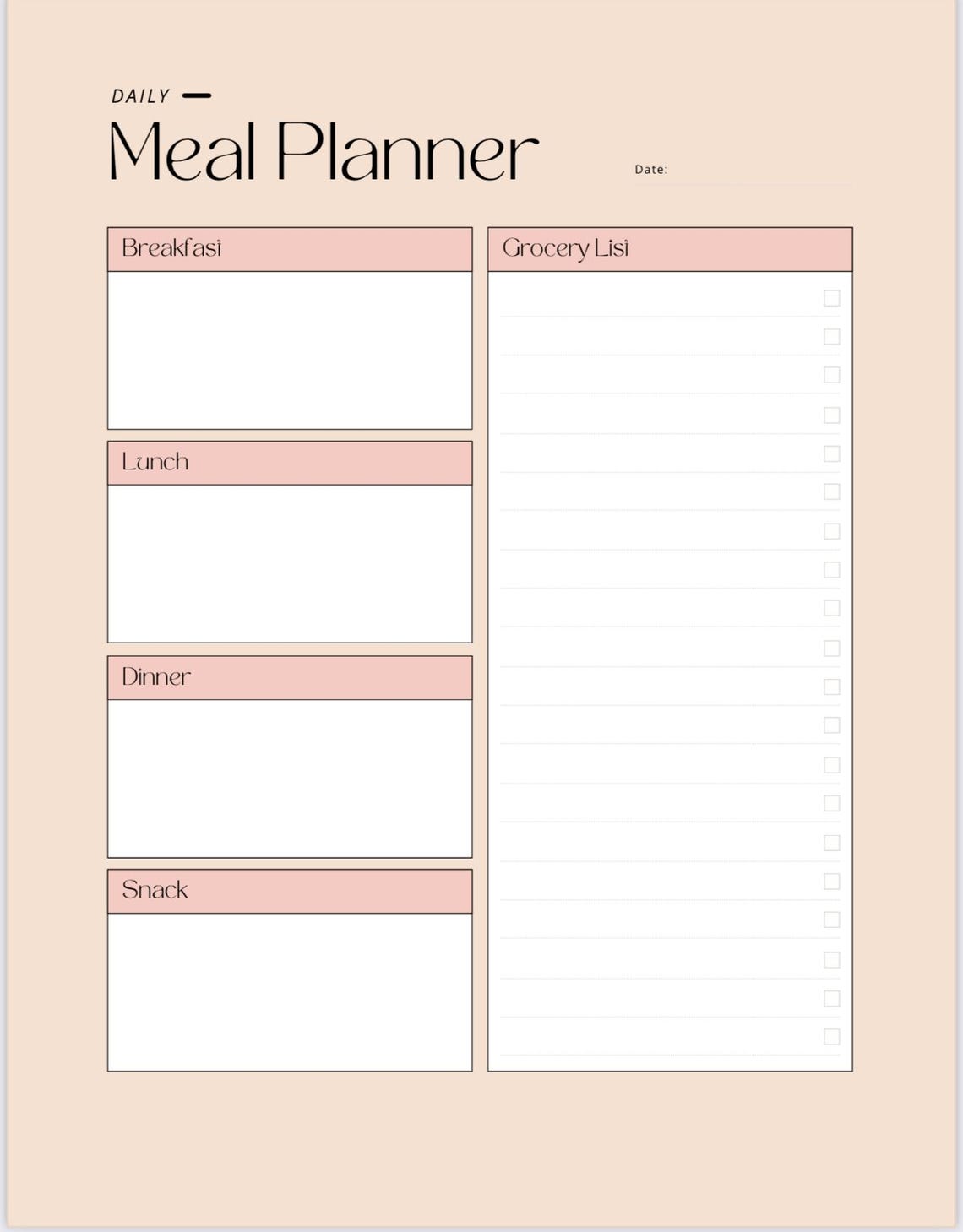 Pink Printable Meal Planner | Daily, Weekly and Monthly Meal Tracker ...