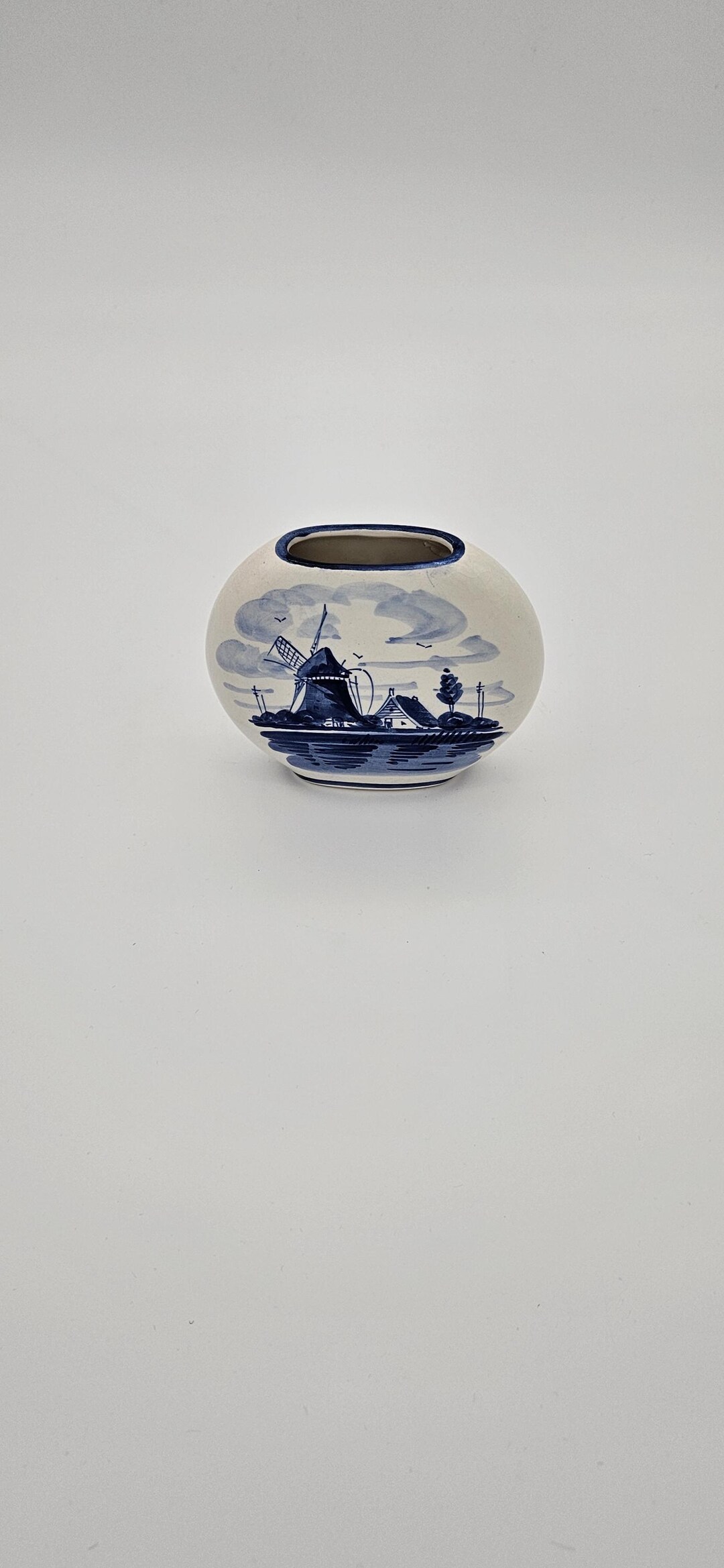 Delft Blue Vase With Windmill & Dutch Landscape – Partly Hand-painted ...