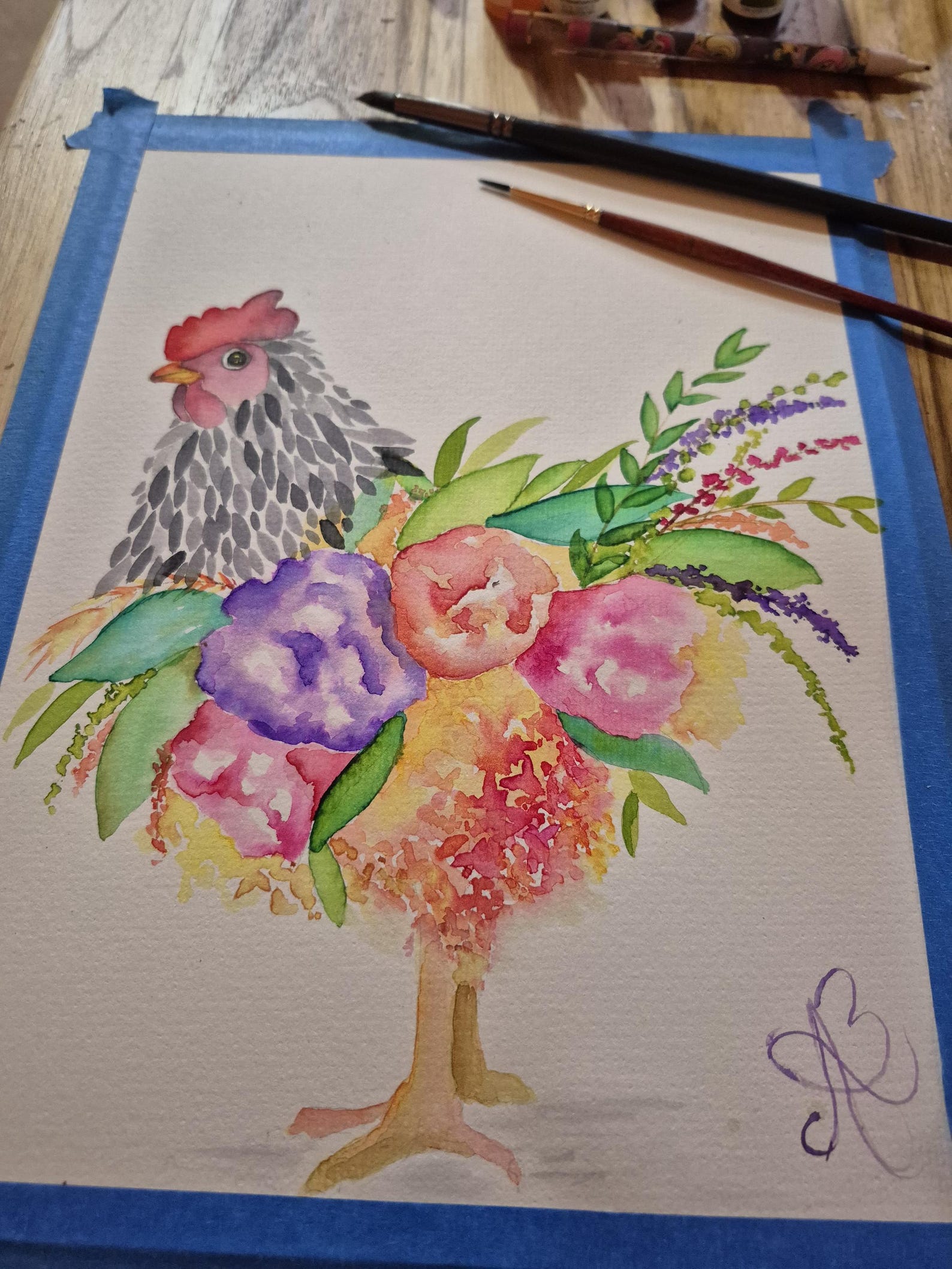 Original Spring Chicken Watercolor Painting: Farm Animal Art (9x12) - Etsy