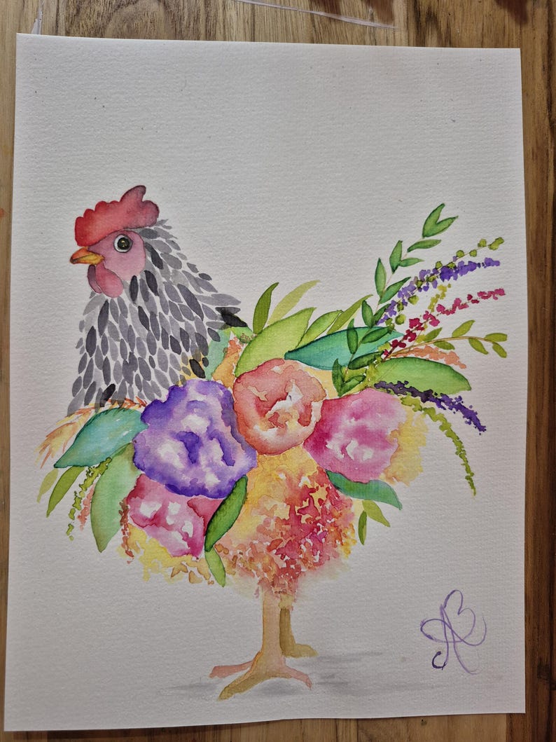 Spring Chicken Watercolor Painting - Etsy