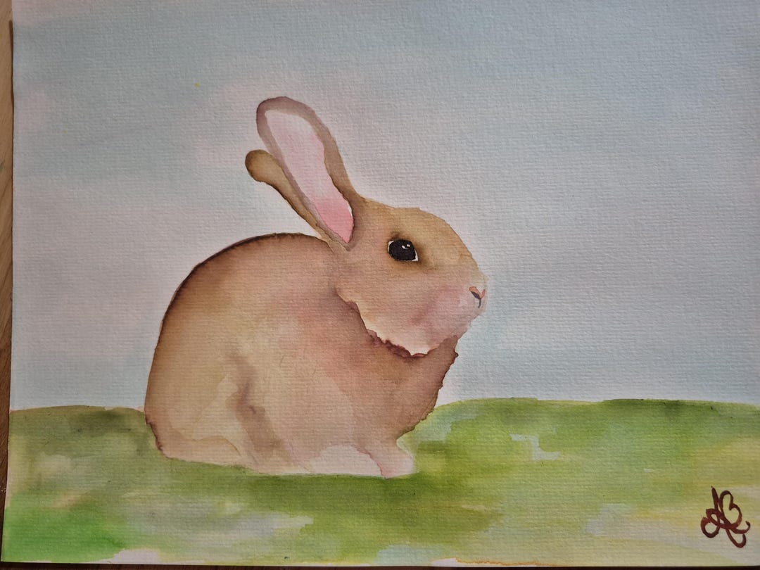 Original Spring Rabbit Watercolor Painting: Farm Animal Art (9x12) - Etsy