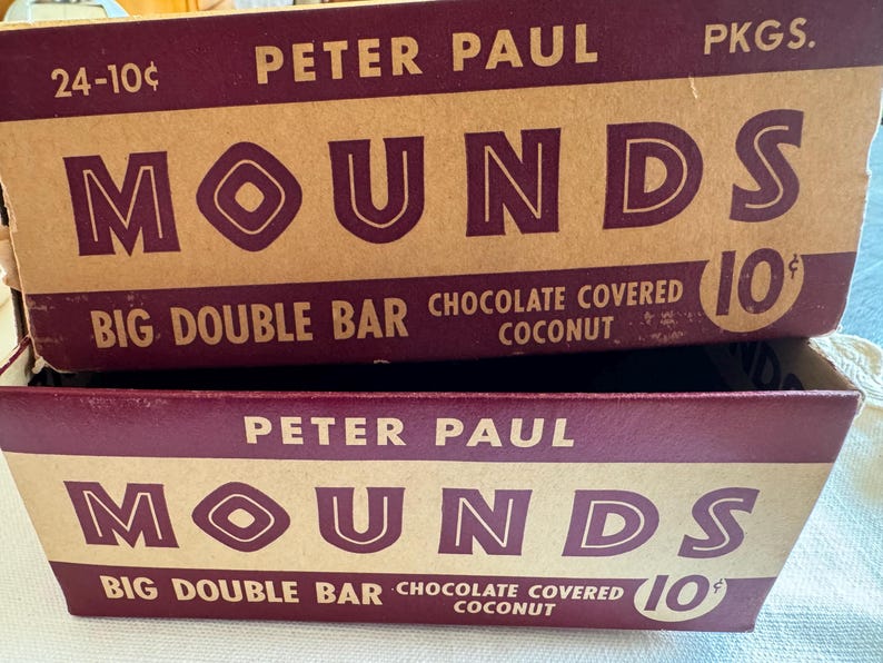 Vintage Peter Paul Mounds Big Double Bar 10 Cents Empty Box-1950 - Etsy