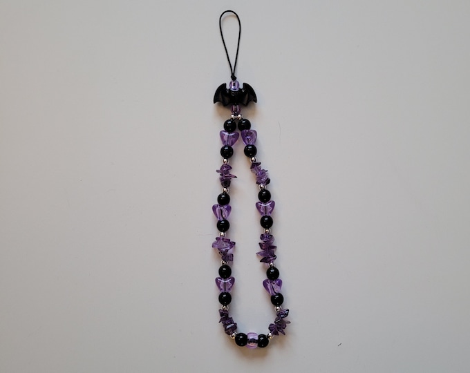 Amethyst Bat Beaded Goth Mobile Cell Phone Charm Accessory Strap - Etsy