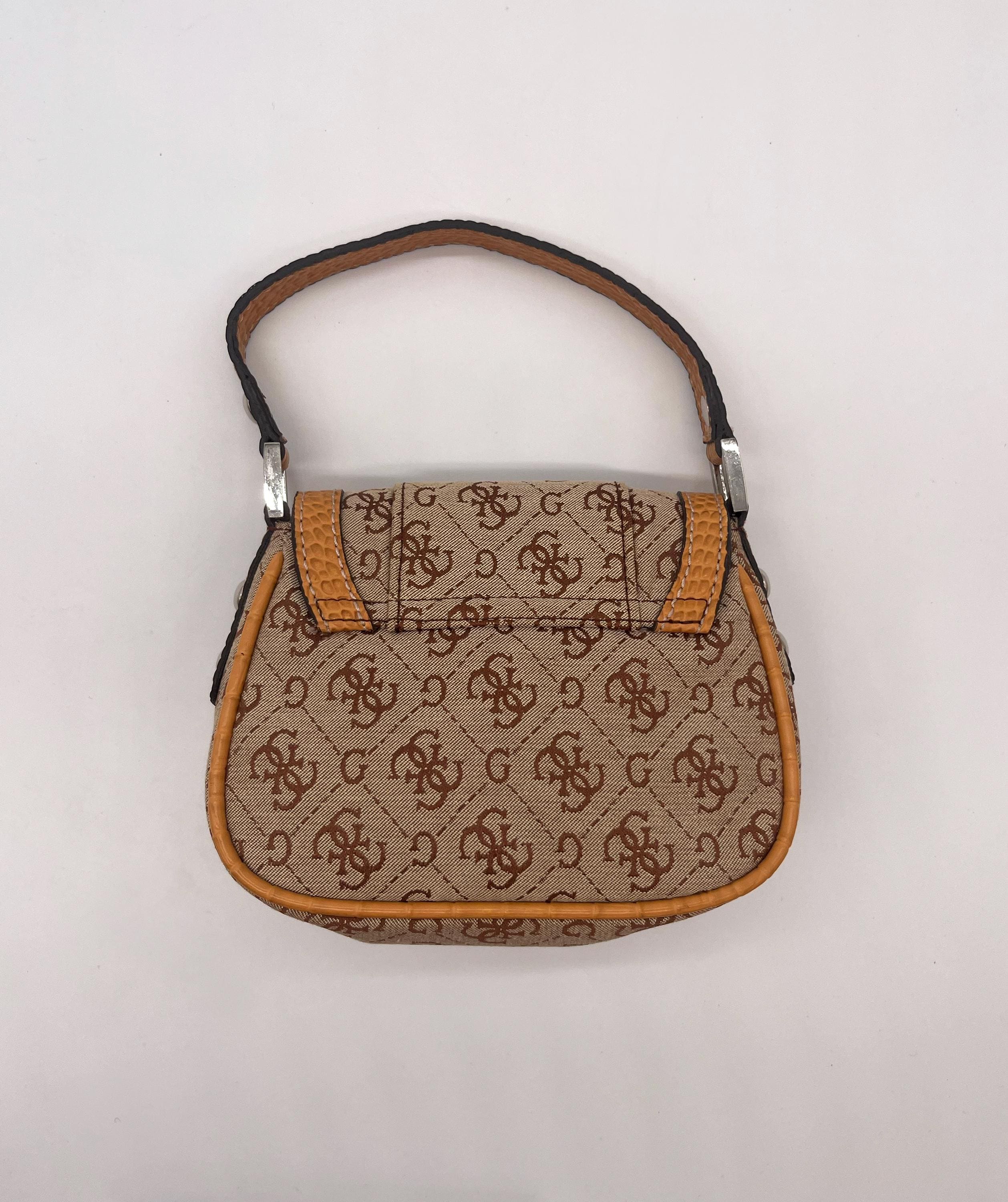 2000s GUESS MICRO BAG / Y2k Monogram Guess Mini Handbag Beige Brown ...