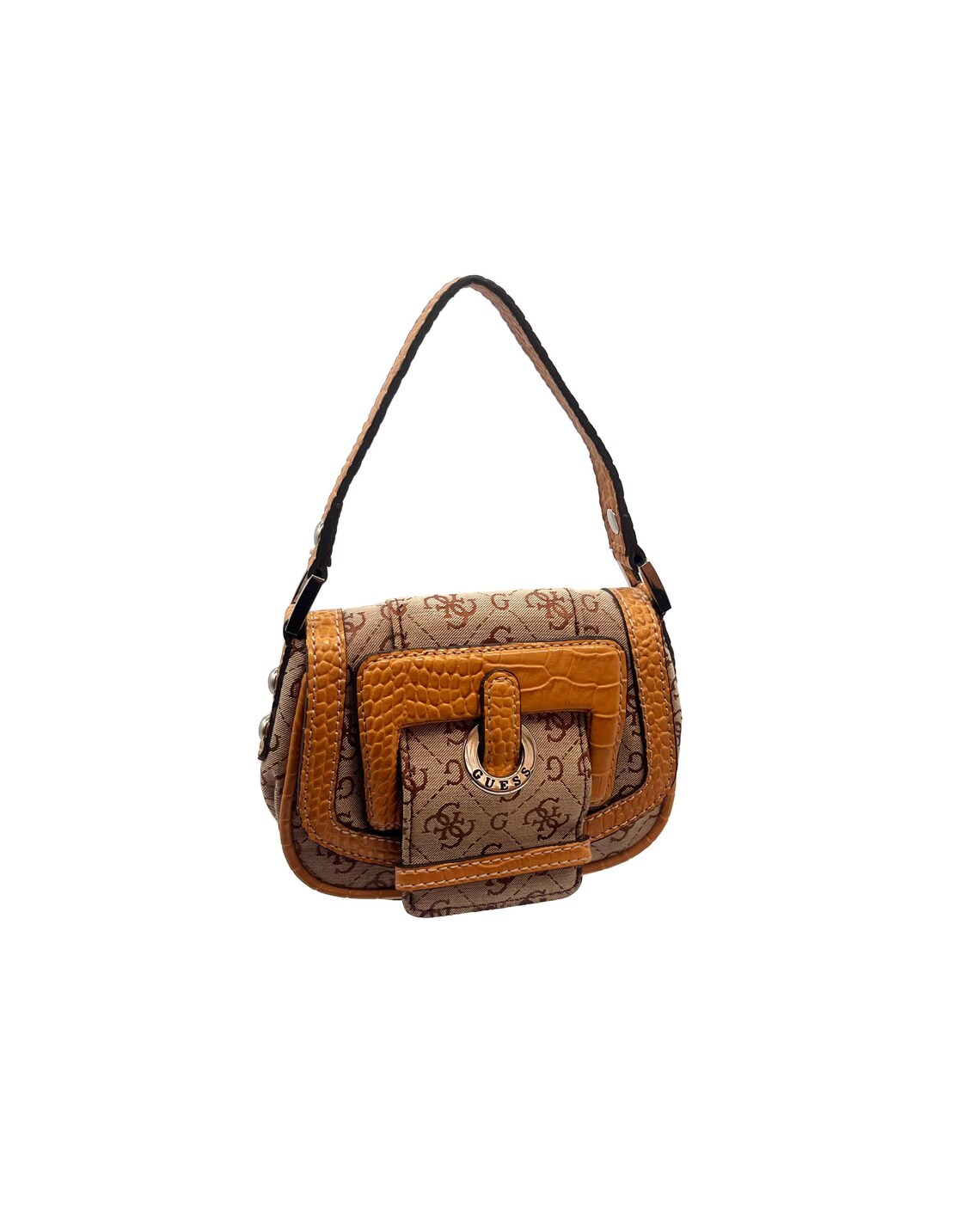 2000s GUESS MICRO BAG / Y2k Monogram Guess Mini Handbag Beige Brown ...