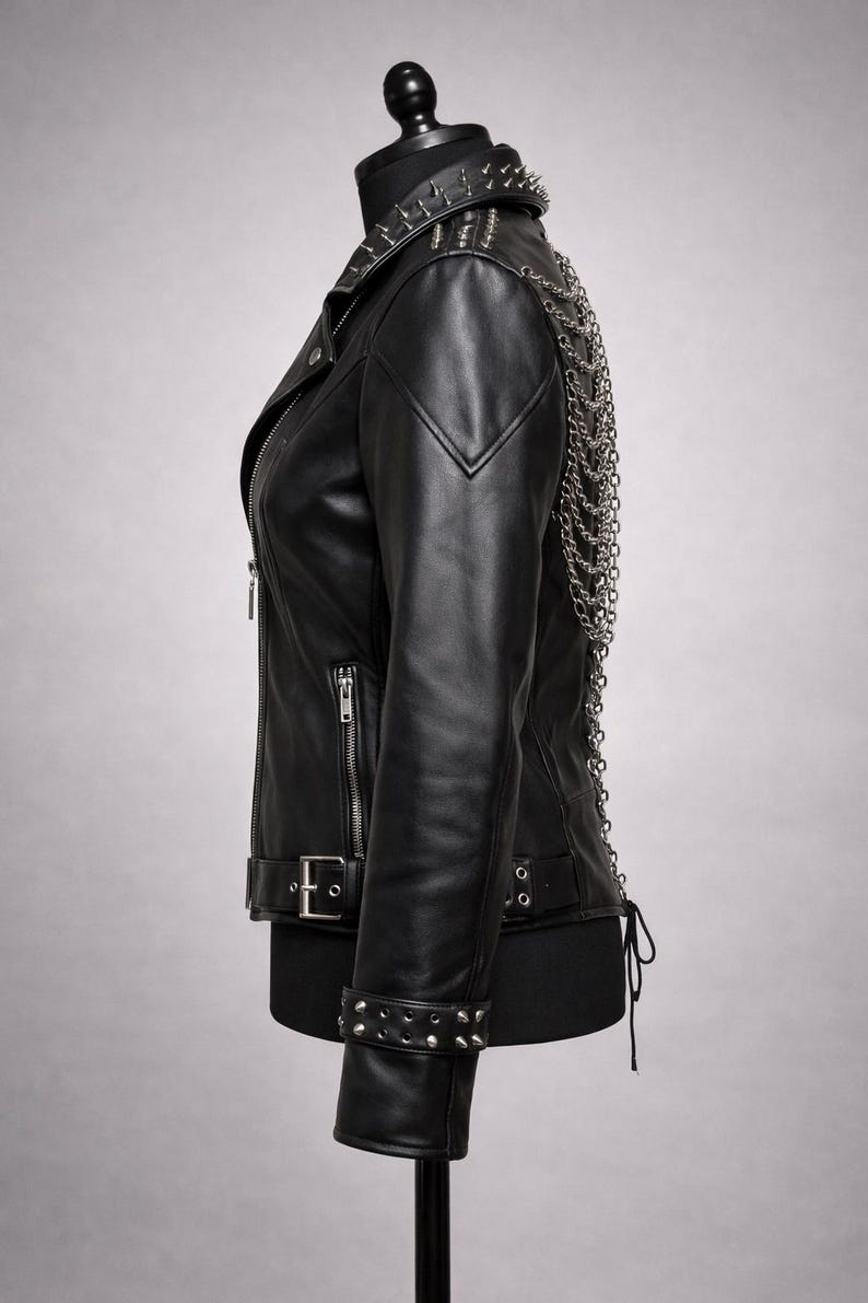 Gothic Skeleton Rib-cage Biker Jacket, Studded Black Cowhide Leather ...