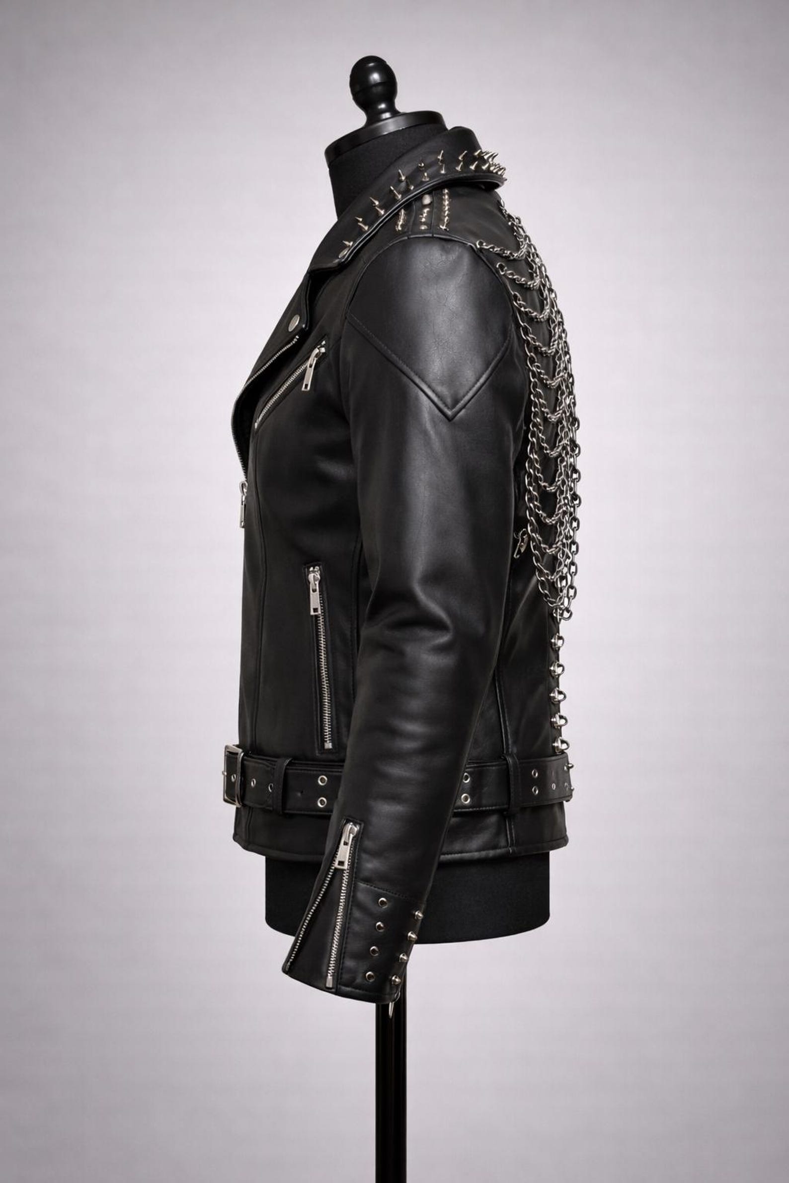 Gothic Skeleton Rib-cage Biker Jacket, Studded Black Cowhide Leather ...