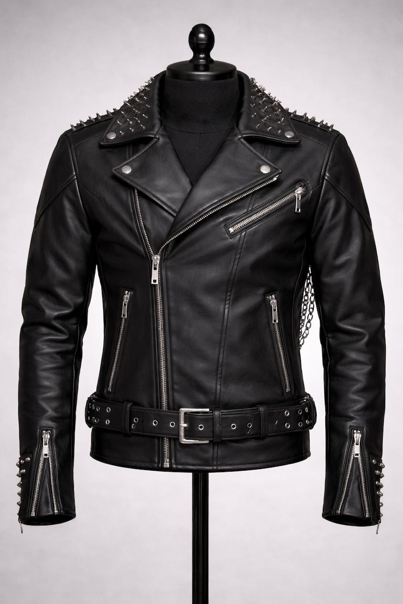 Gothic Skeleton Rib-cage Biker Jacket, Studded Black Cowhide Leather ...