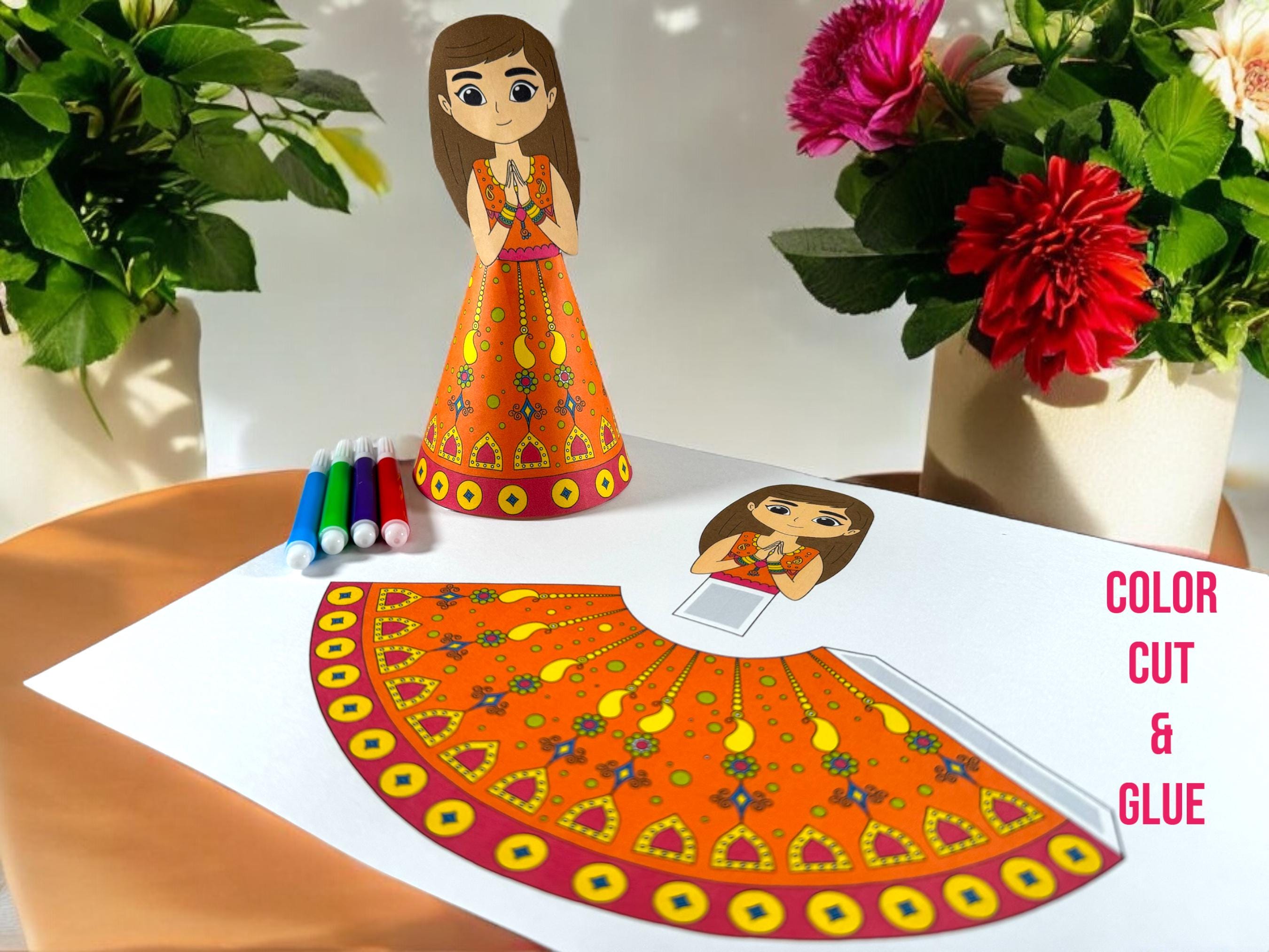Indian Dolls Kids Activity, Printable Paper Craft, Cut & Color Pages ...