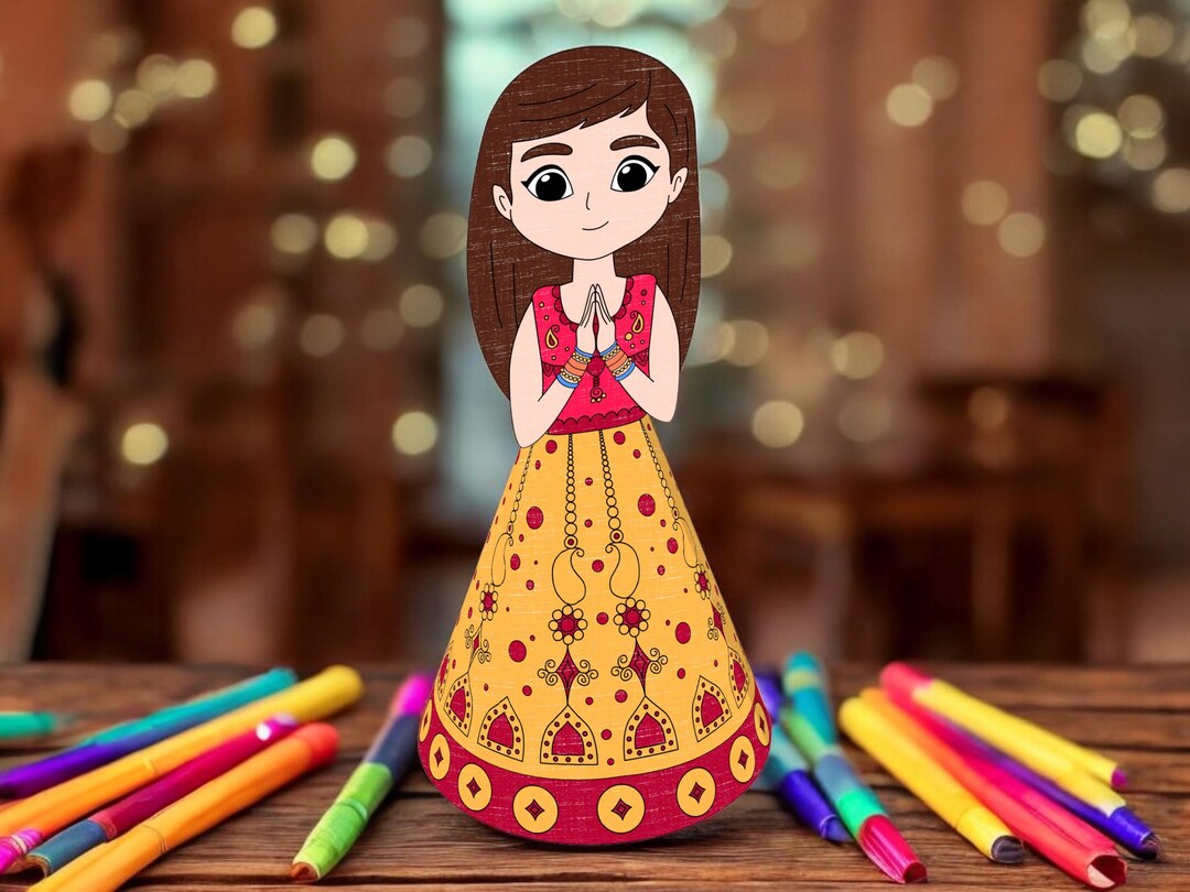Indian Namaste Dolls Kids Activity, Printable Paper Craft, Cut & Color ...