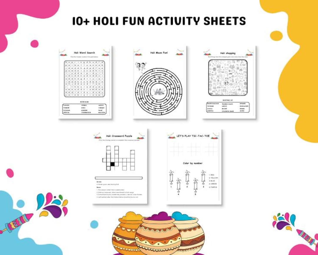 Holi Kids Activity Printable 10+ Pages, Holi Kids Activities, Holi ...