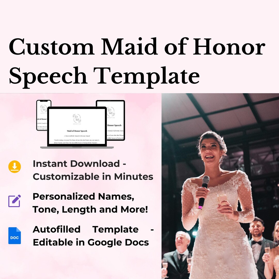 Custom Maid of Honor Speech Template | Wedding Toast Script | MOH ...