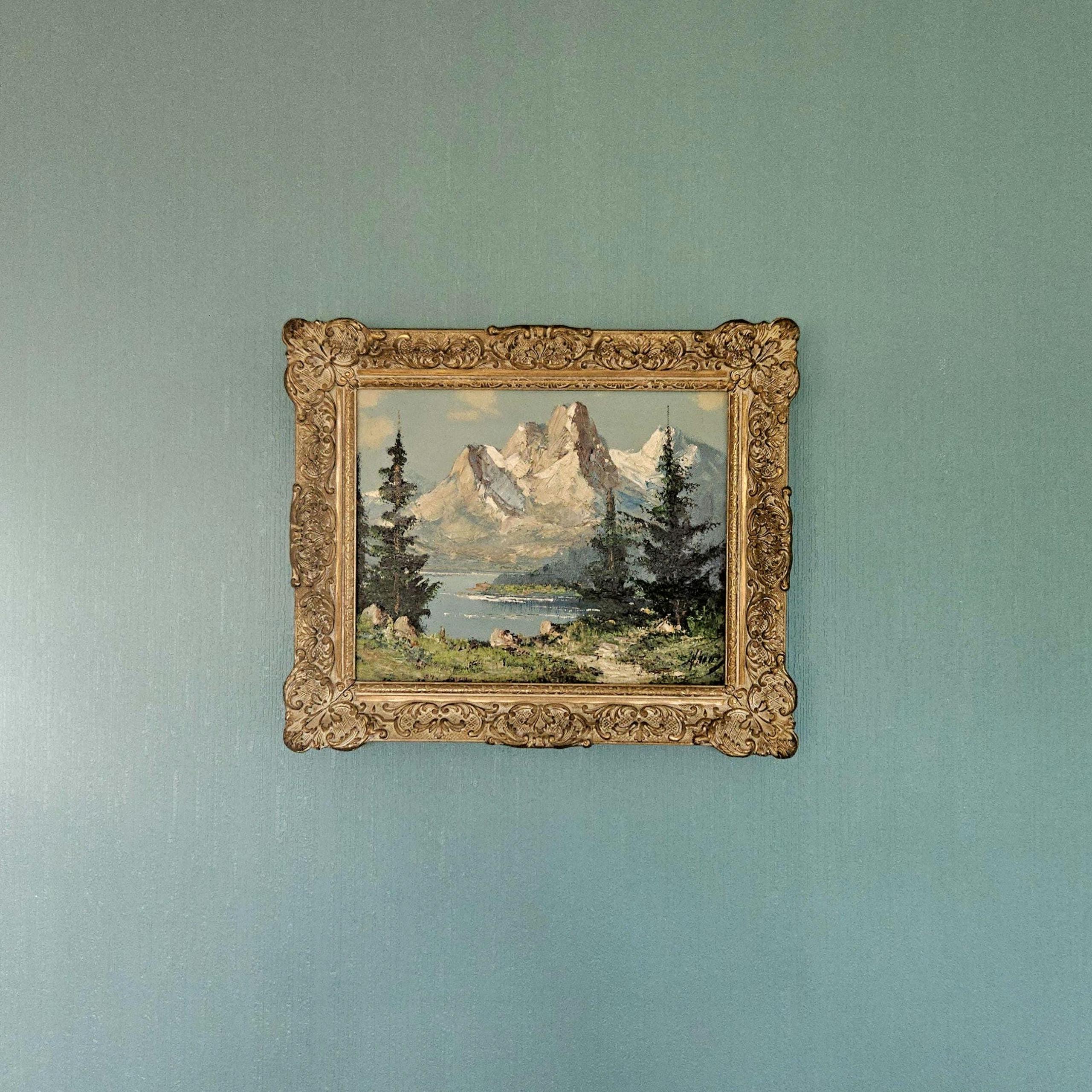 Vintage Hand-painted Mountain Landscape in Ornate Gold Frame (37 Cm X ...