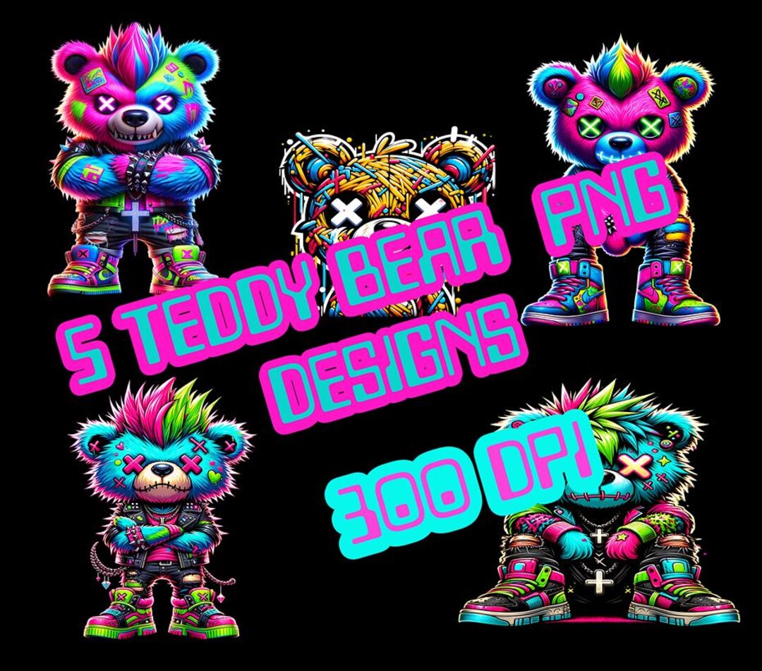 5 Teddy Bear Png Designs, Teddy Bear Street Wear Designs, Sublimation ...