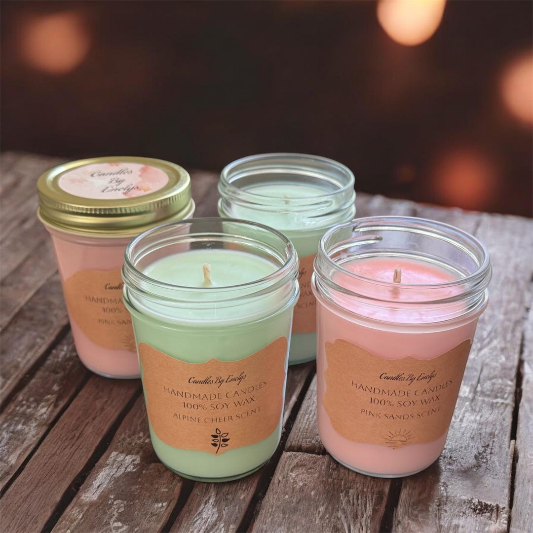 Handmade Soy Wax Candles - Alpine Cheer & Pink Sands Scents - 100% ...