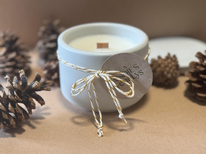 Handmade Soy Candle in Cement Jar – Fall Scents, Wooden Wick, Eco ...