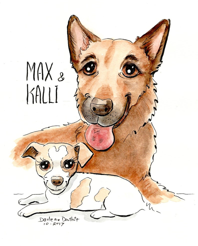 Custom Watercolor Pet Caricature Portrait - Hand Painted Gift (JPG File ...