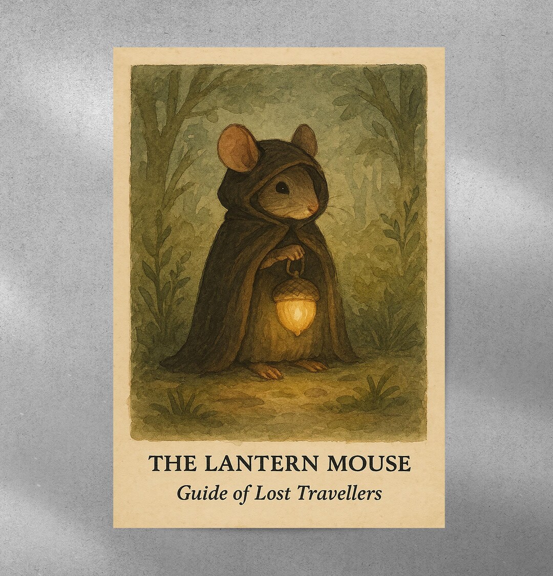 Whimsical Lantern Mouse Poster Vintage Woodland Nursery Wall Art Fairy ...