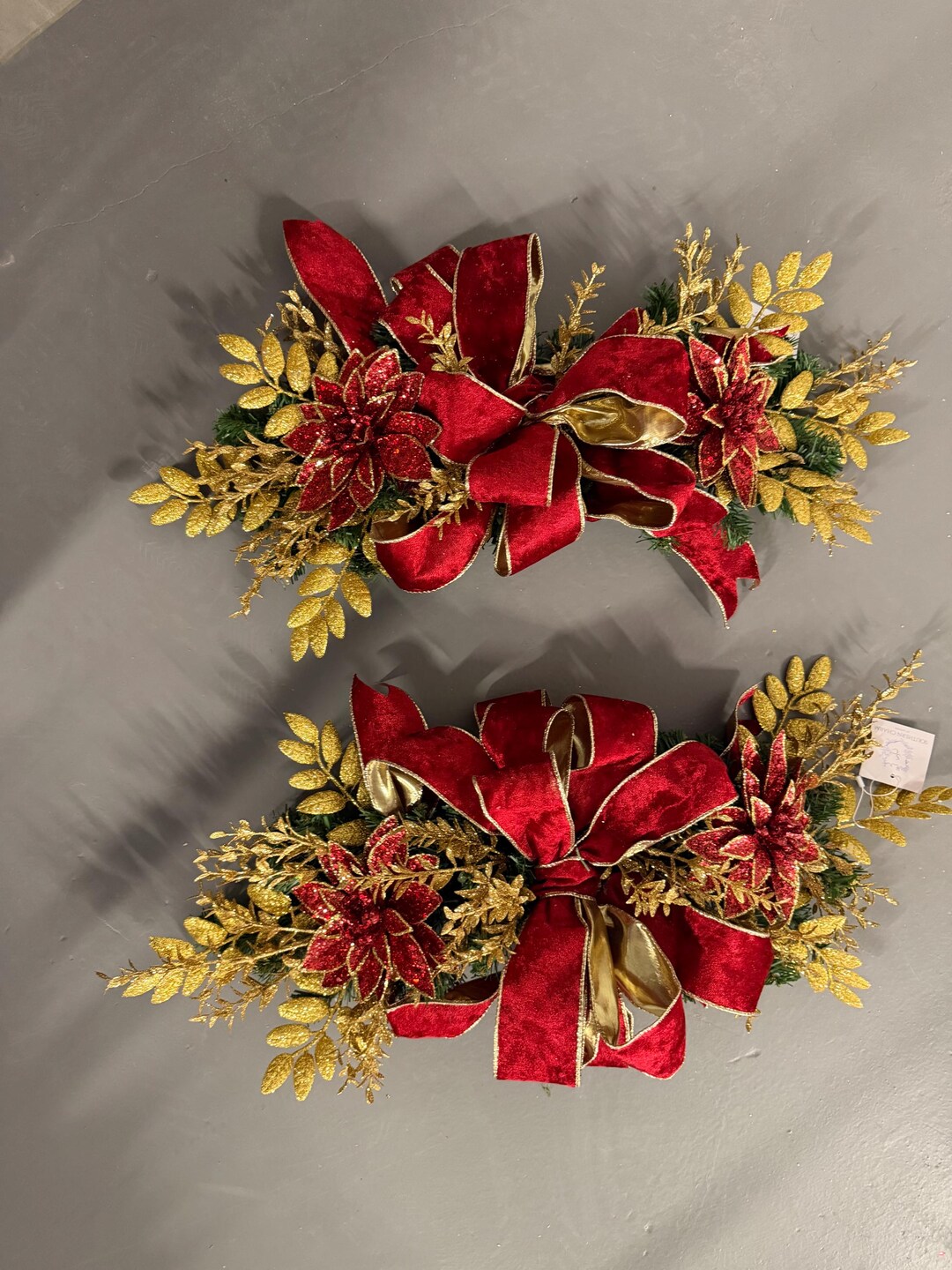 Holiday Swags With Glittered Poinsetta and Red and Gold Ribbon - Etsy