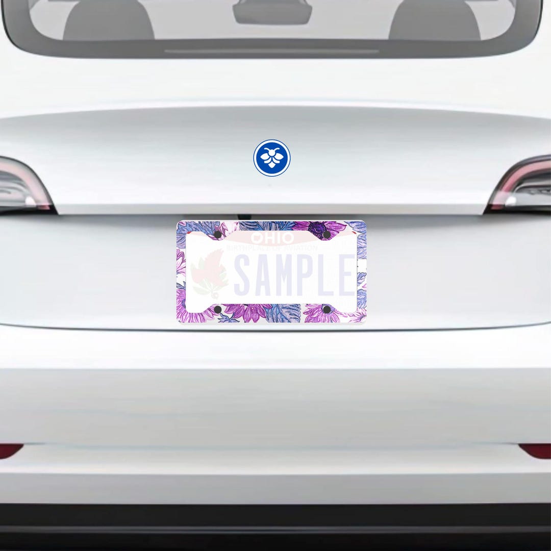 Purple Floral Car Accessory, Colorful Aesthetic Metal License Plate ...