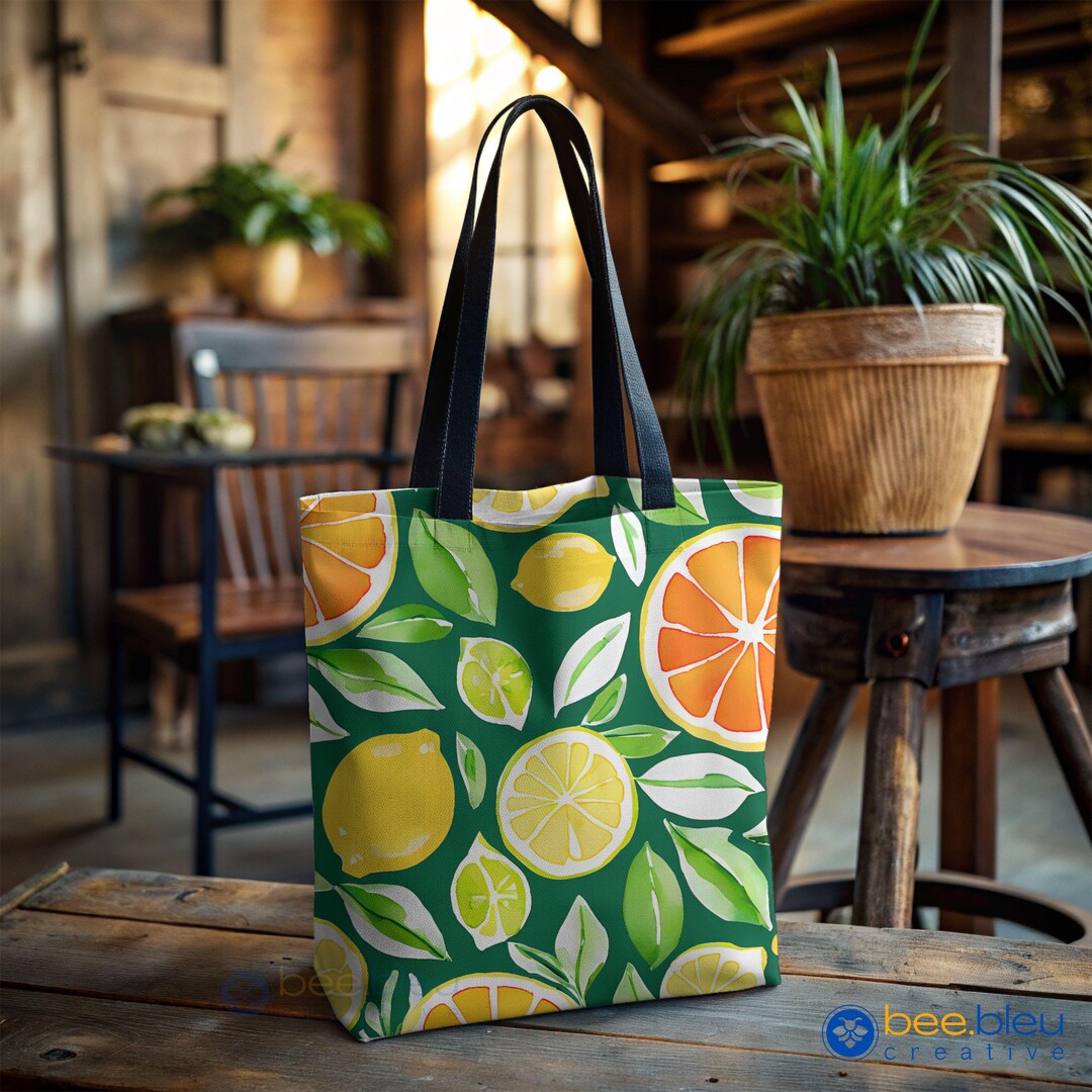 Aesthetic Citrus Tote Bag, Trendy Lemon Lime Orange Carryall, Reusable ...