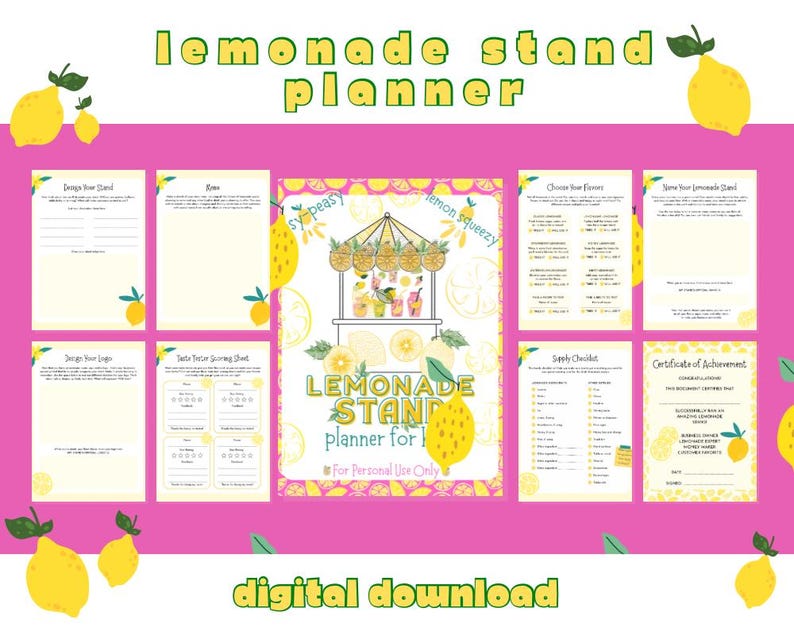 Lemonade Stand Bundle: 45 Coloring Pages, Planner & Stickers ...