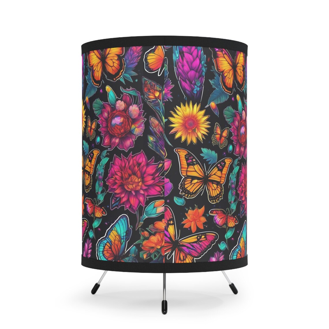 Psychedelic Butterfly Tripod Lamp: Floral High-res Print Shade - Etsy