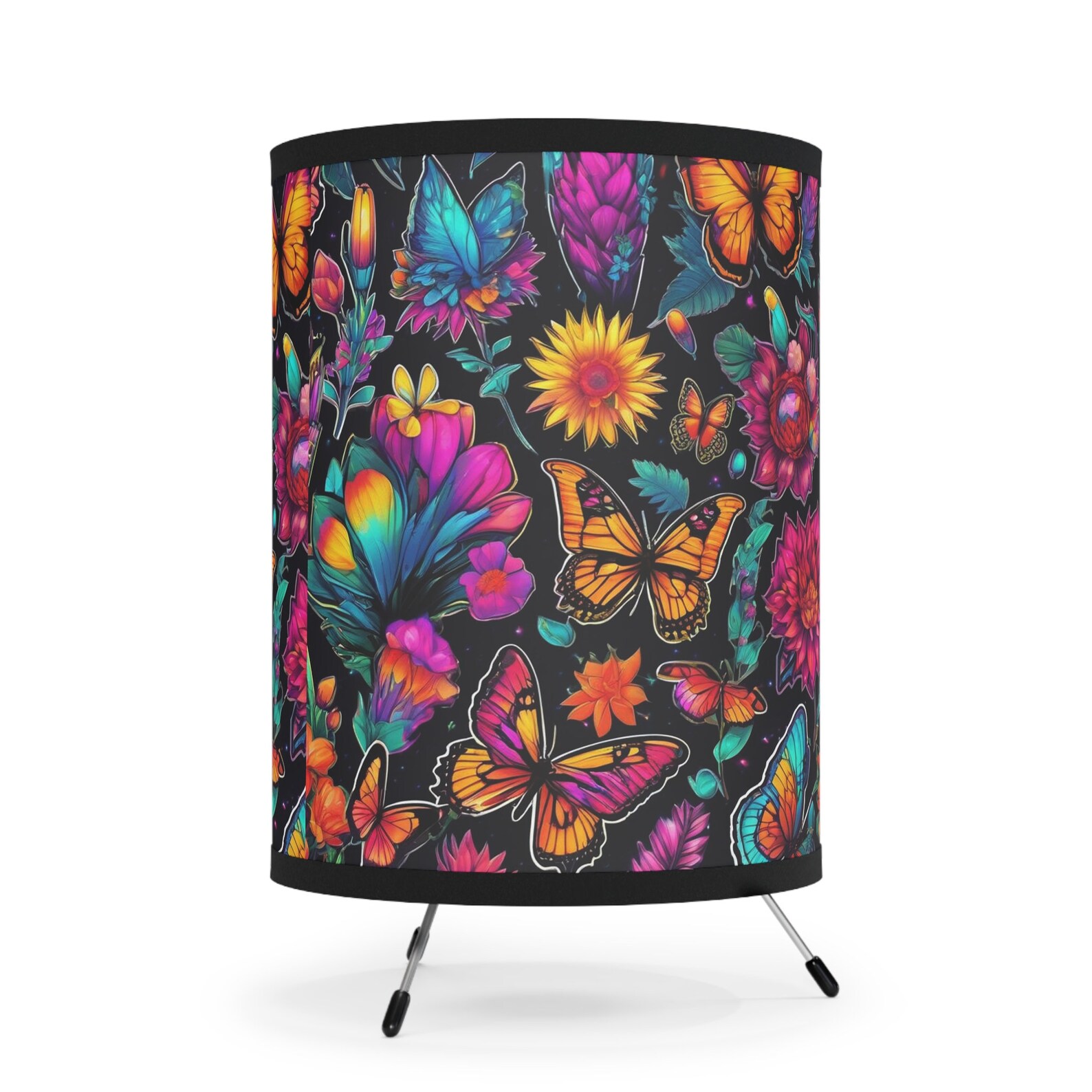 Psychedelic Butterfly Tripod Lamp: Floral High-res Print Shade - Etsy