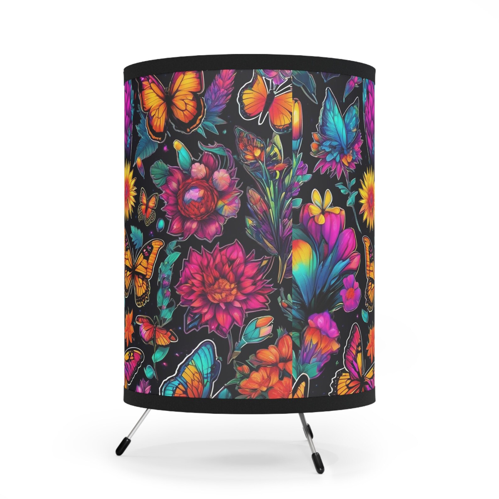 Psychedelic Butterfly Tripod Lamp: Floral High-res Print Shade - Etsy