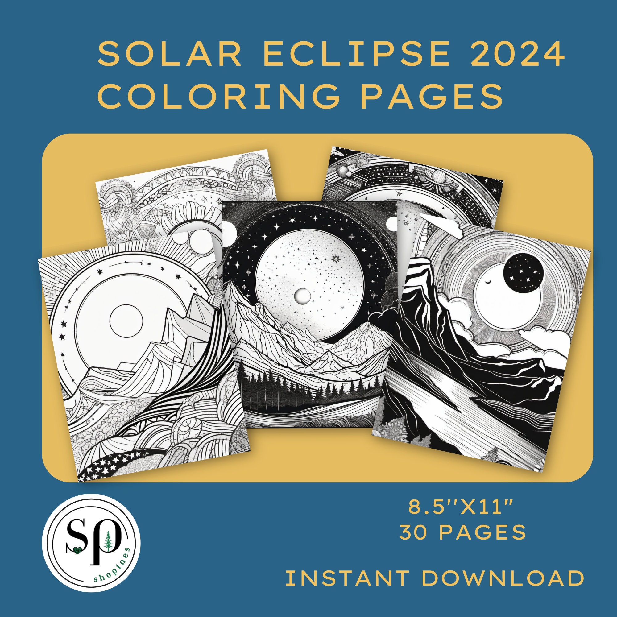 Solar Eclipse 2024 Coloring Pages Instant Download 30 Pages 8.511 Adult ...