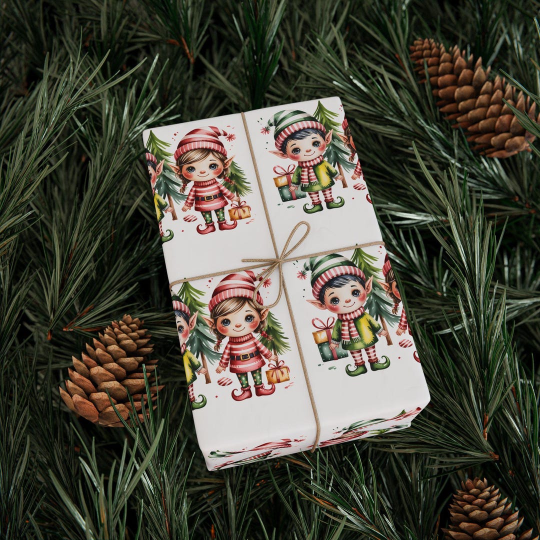 Wrapping Papers - Cute Elves Gift Wrap, Christmas Elf and Gifts ...