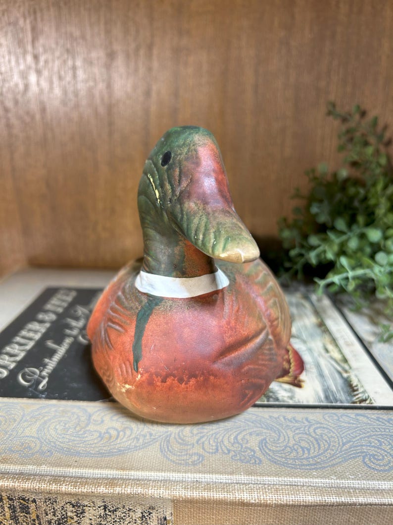 Vintage Parmar Ceramic Mallard Duck Planter, Carved Wood-like Design ...