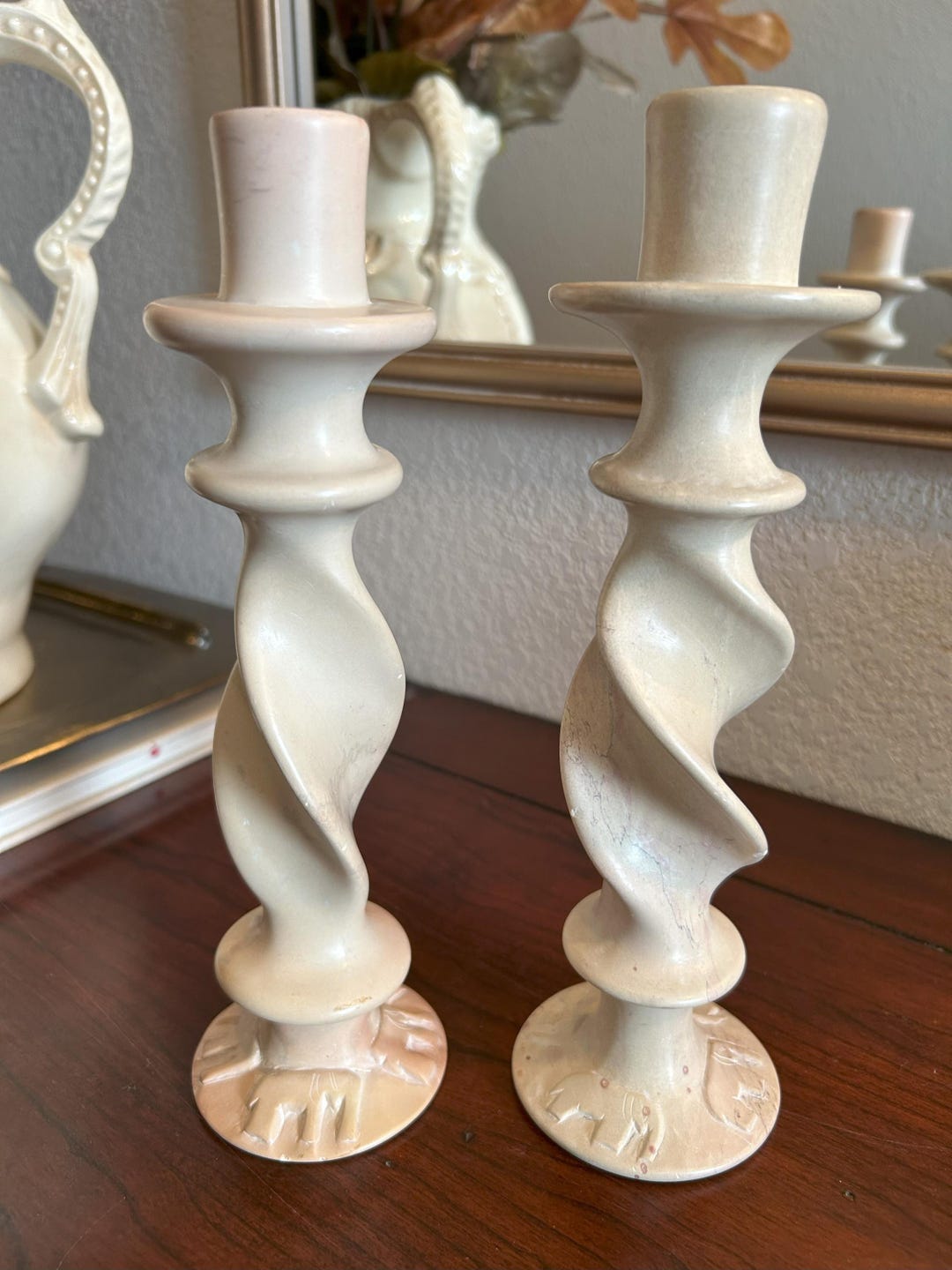 Set of Hand Carved Kenyan Soapstone Twisted Candleholder Elephant ...