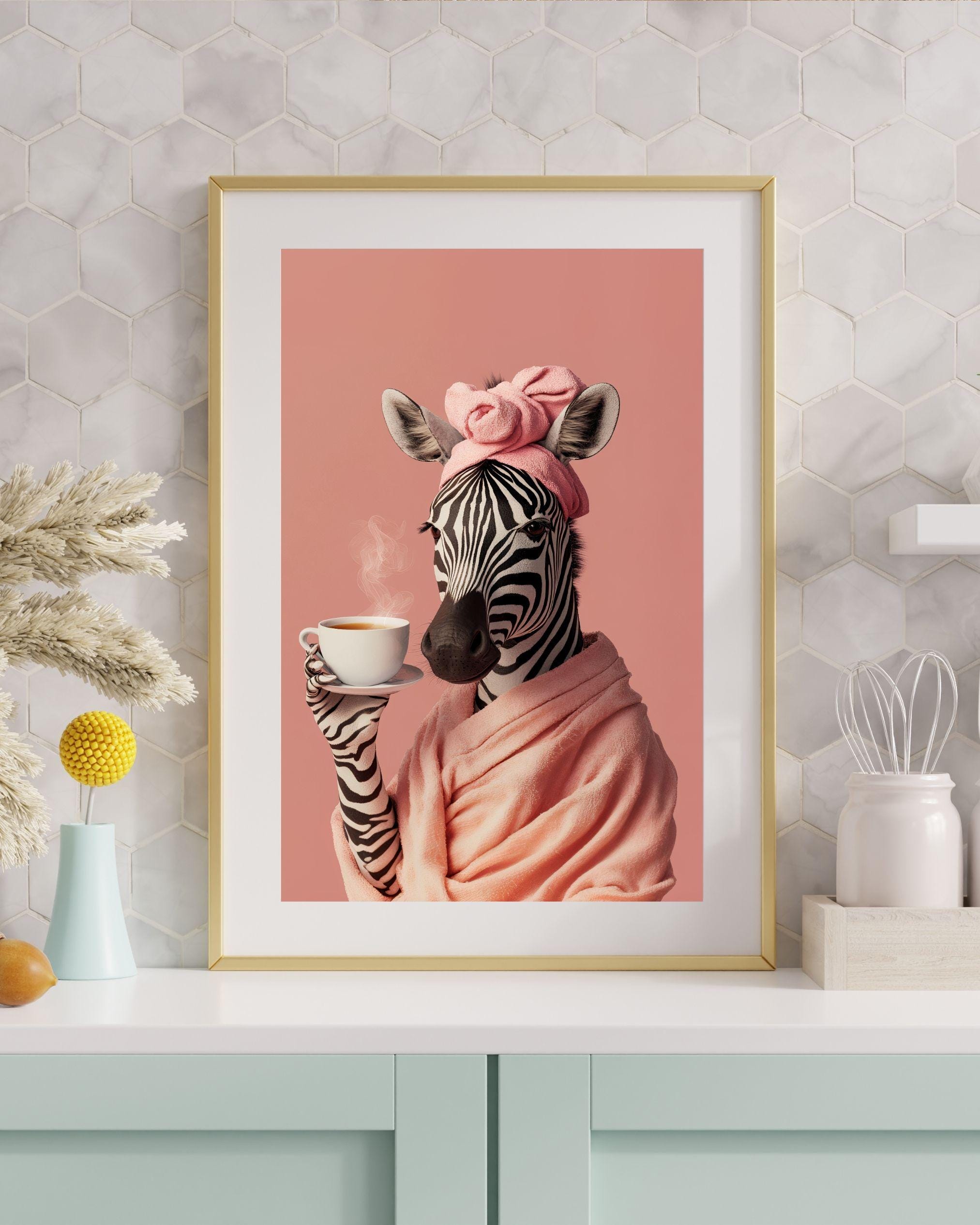 Relaxed Zebra Wall Art - Cute Spa Animal Print in Pink - Boho Kids ...