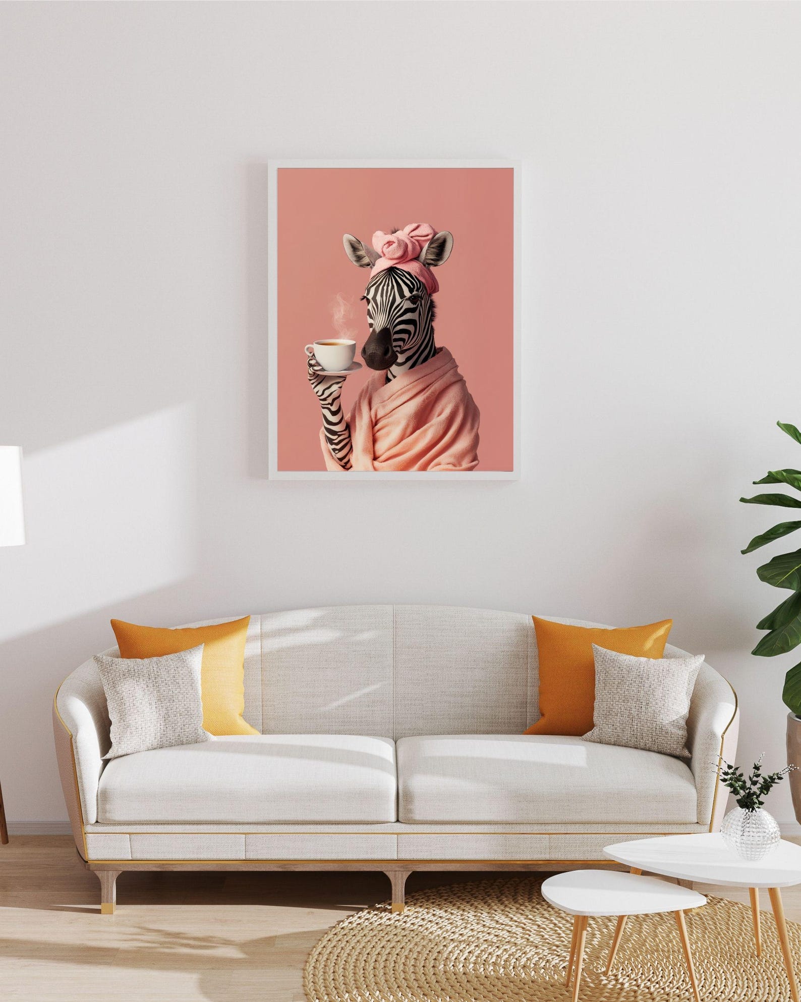 Relaxed Zebra Wall Art - Cute Spa Animal Print in Pink - Boho Kids ...