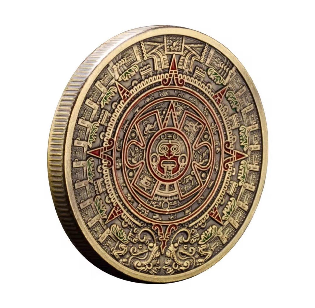 Mayan Aztec Calendar Coin - Antique Bronze Finish - Collectible Art - Etsy