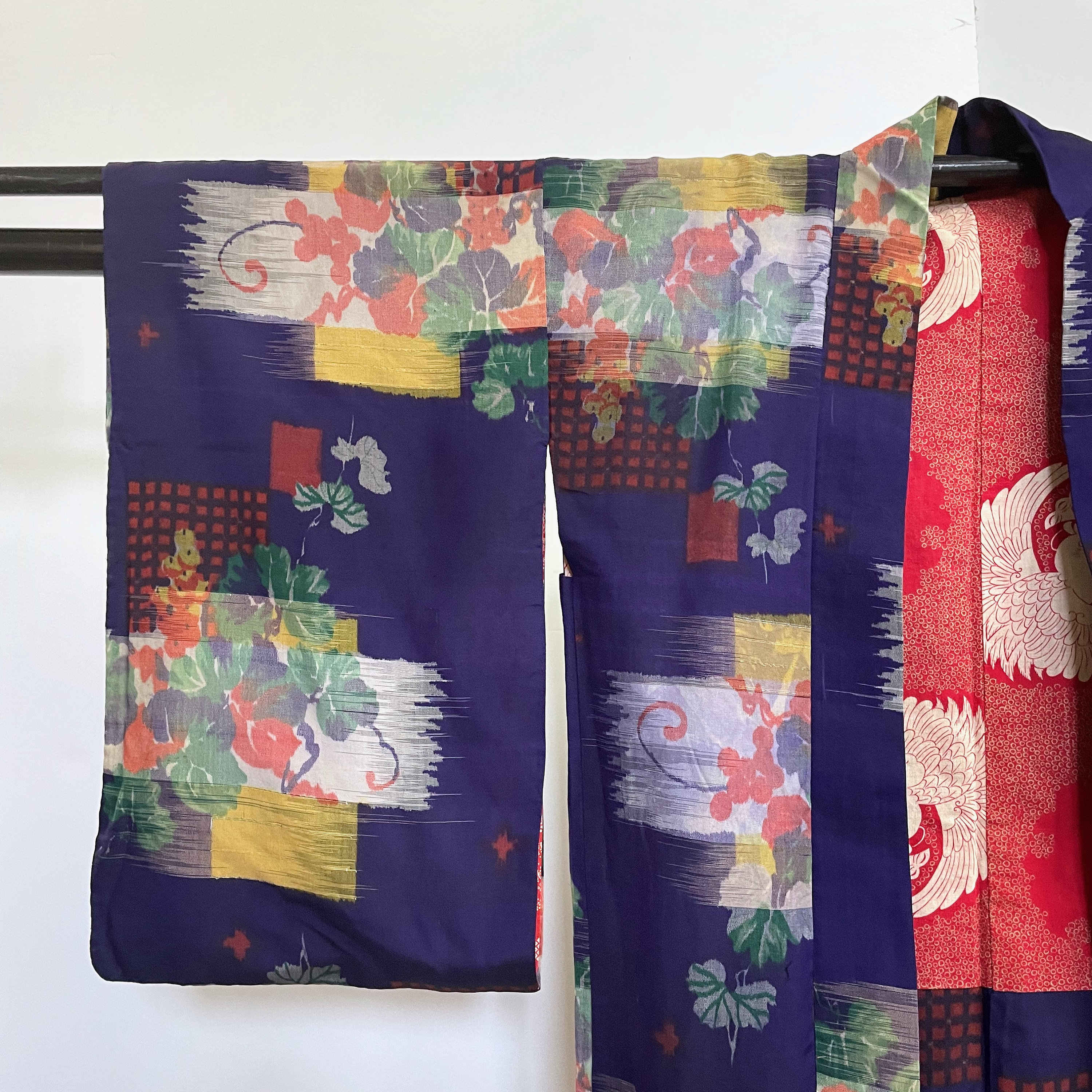 Vintage Japanese Abstract Foliat Floral Pattern Rayon Silk Haori Kimono ...