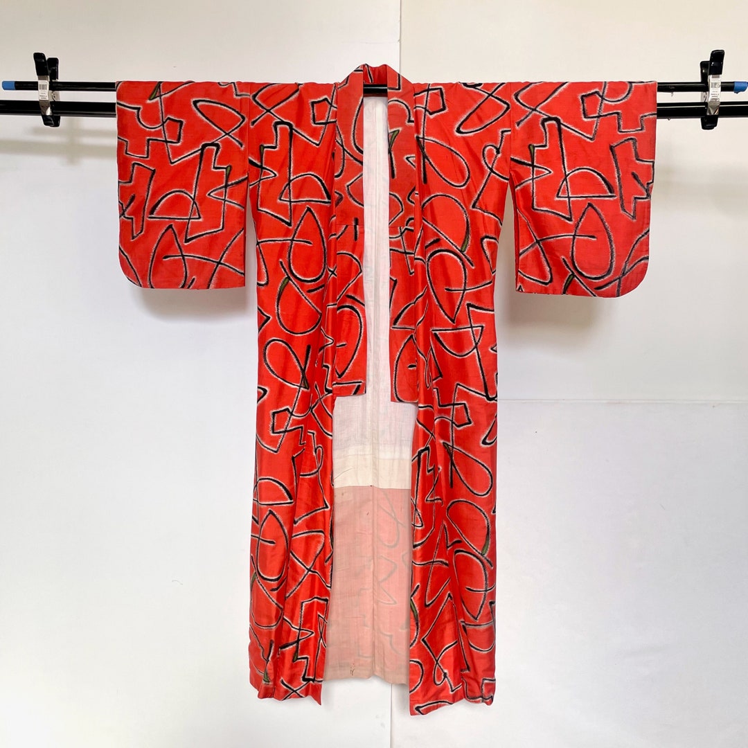Vintage Japanese MCM Mid Century Pattern Silk Kimono O/S - Etsy