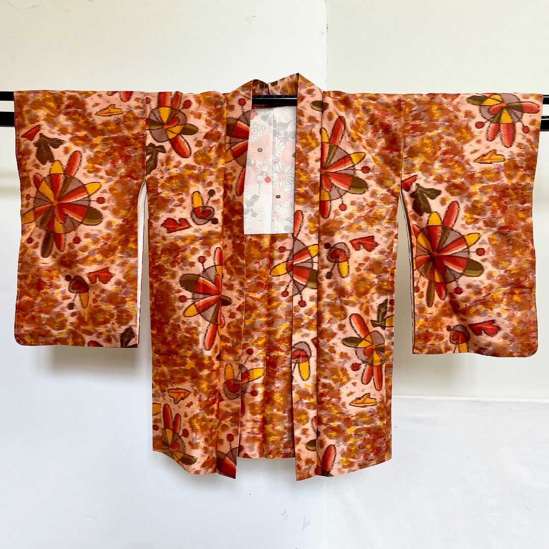 Vintage Japanese MCM Mid Century Atomic Floral Pattern Silk Haori O/S ...