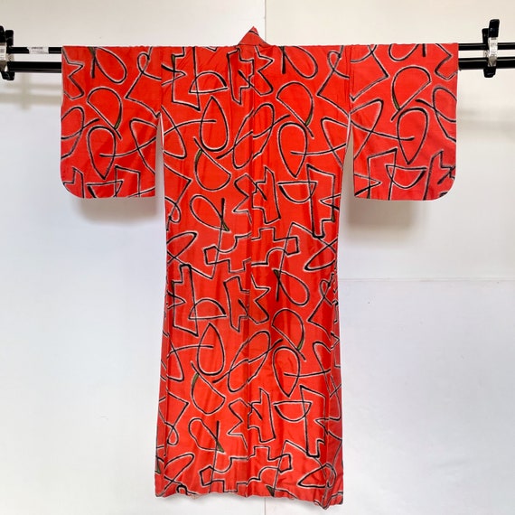 Vintage Japanese MCM Mid Century Pattern Silk Kimono … - Gem