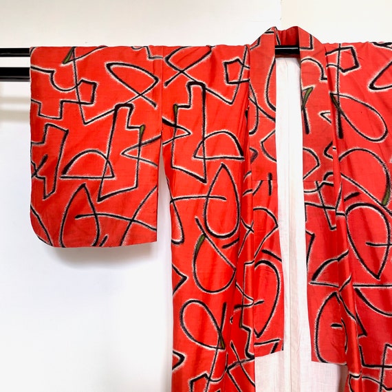 Vintage Japanese MCM Mid Century Pattern Silk Kimono … - Gem
