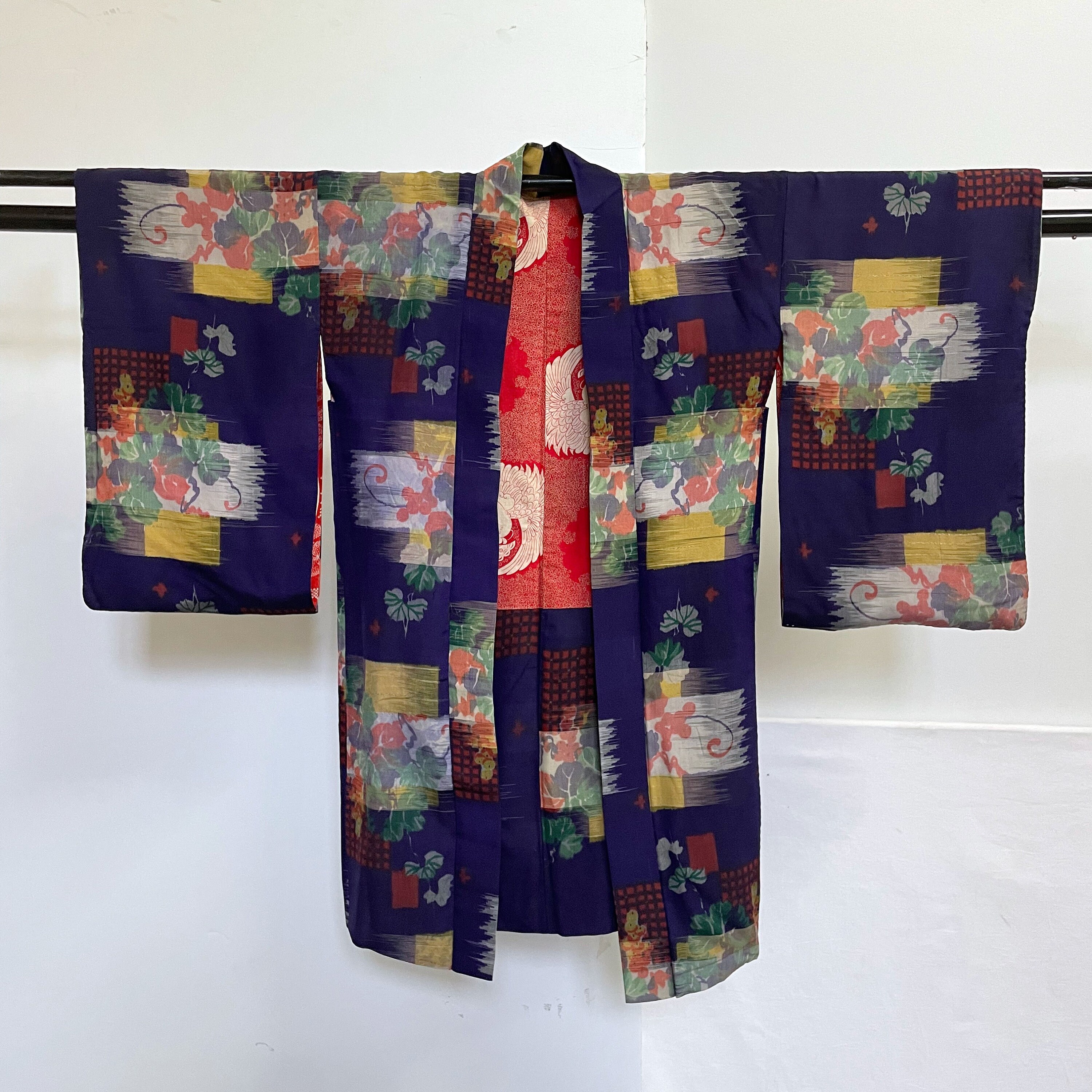 Vintage Japanese Abstract Foliat Floral Pattern Rayon Silk Haori Kimono ...