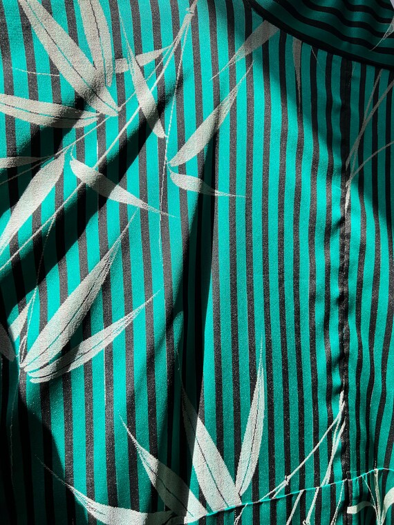 Vintage Japanese 80s Teal Black Stripe Bamboo Pattern… - Gem
