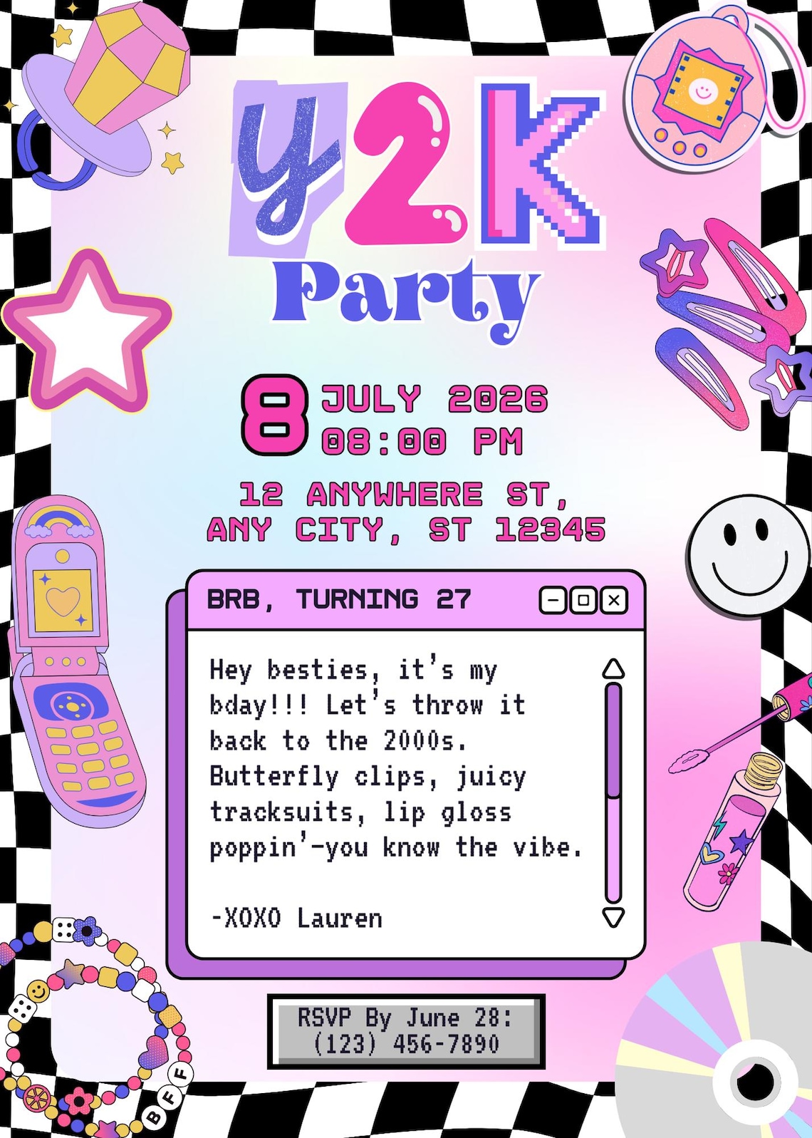 Y2K Birthday Party Invitation | Retro 2000s Instant Message Chat Theme ...