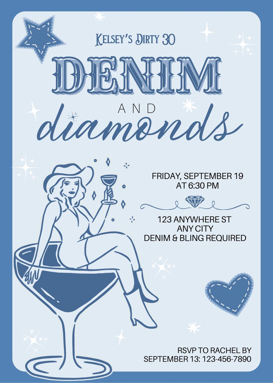 Diamonds and Denim Birthday Invitation Template | Western Glam Birthday ...