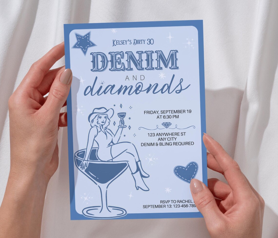Diamonds and Denim Birthday Invitation Template | Western Glam Birthday ...