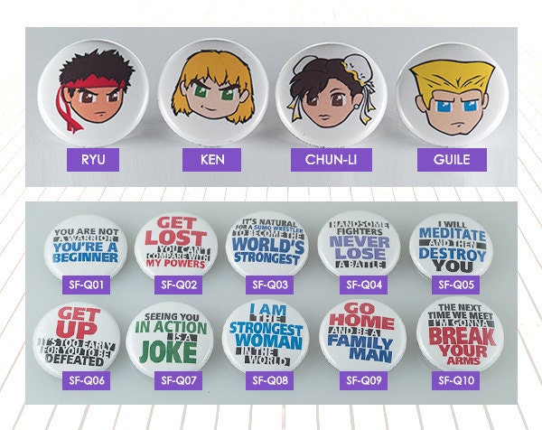 Capcom Street Fighter, 1" Pinback Buttons or Magnets Set of 4, Ryu, Ken ...