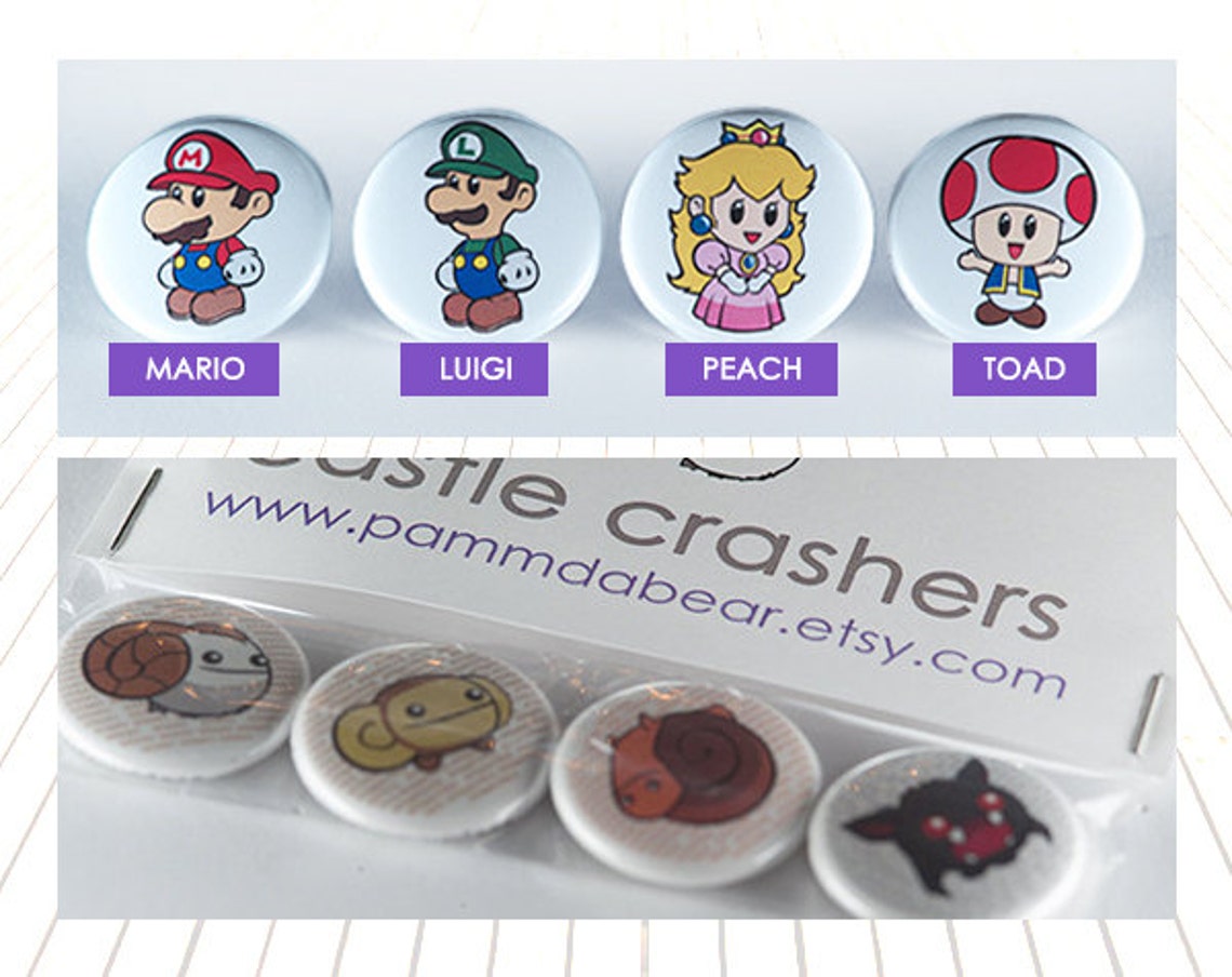 Nintendo Paper Mario Video Game 1" Pinback Buttons or Magnets Set of 4 ...