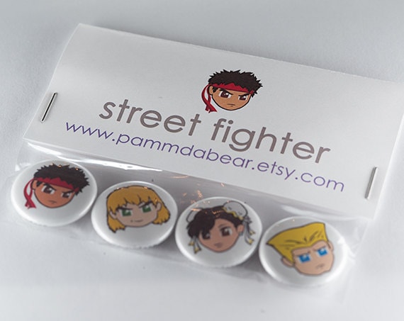 Capcom Street Fighter, 1" Pinback Buttons or Magnets Set of 4, Ryu, Ken ...