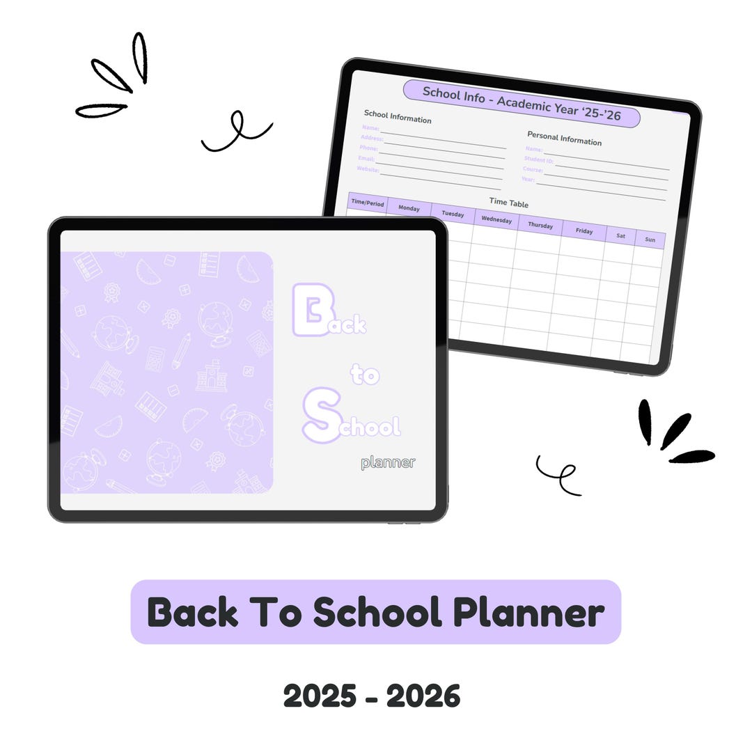 Purple & White Back to School Digital Planner: 2025-2026 Academic ...